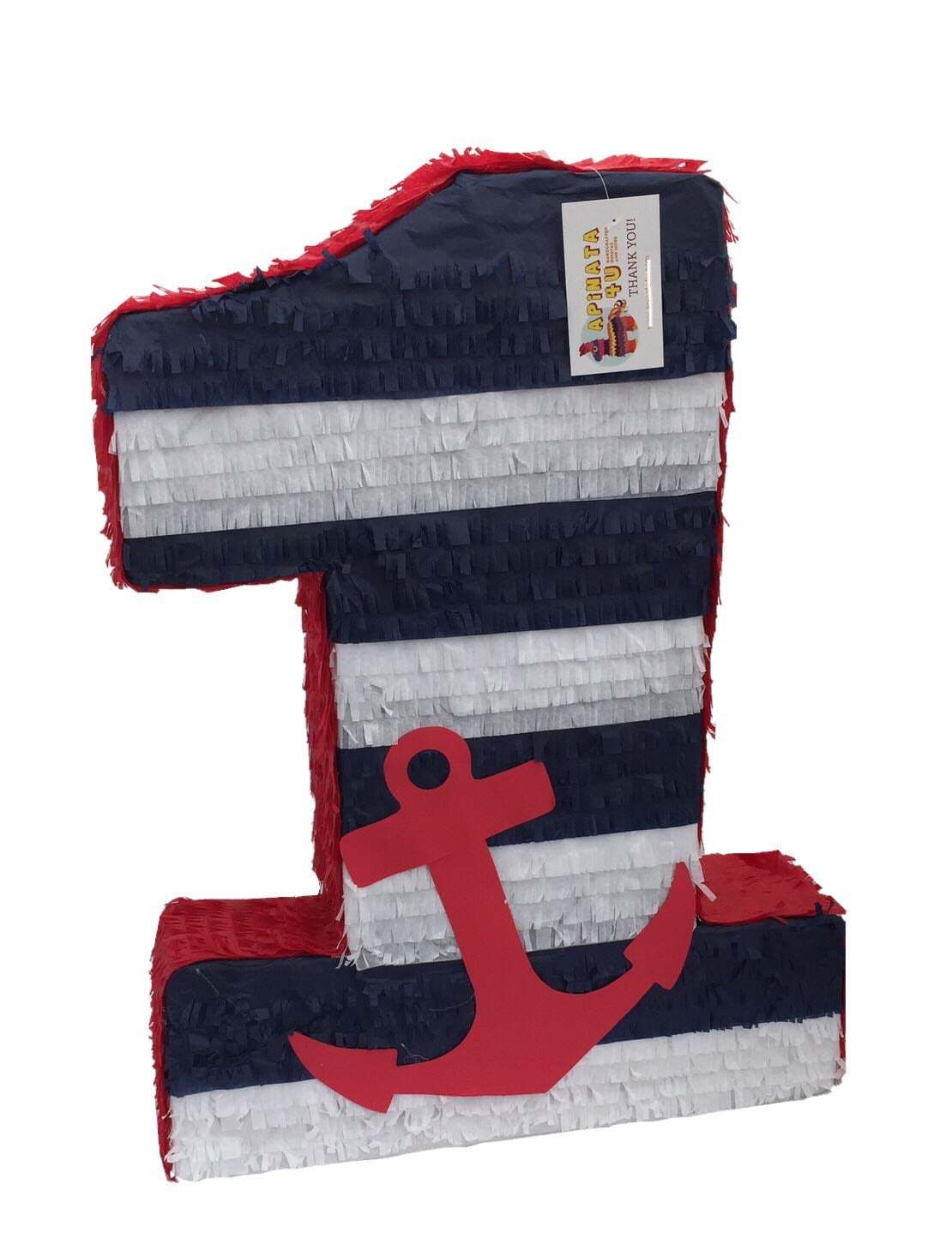 APINATA4U 20" Tall Nautical Number One Pinata Navy Blue White & Red ...