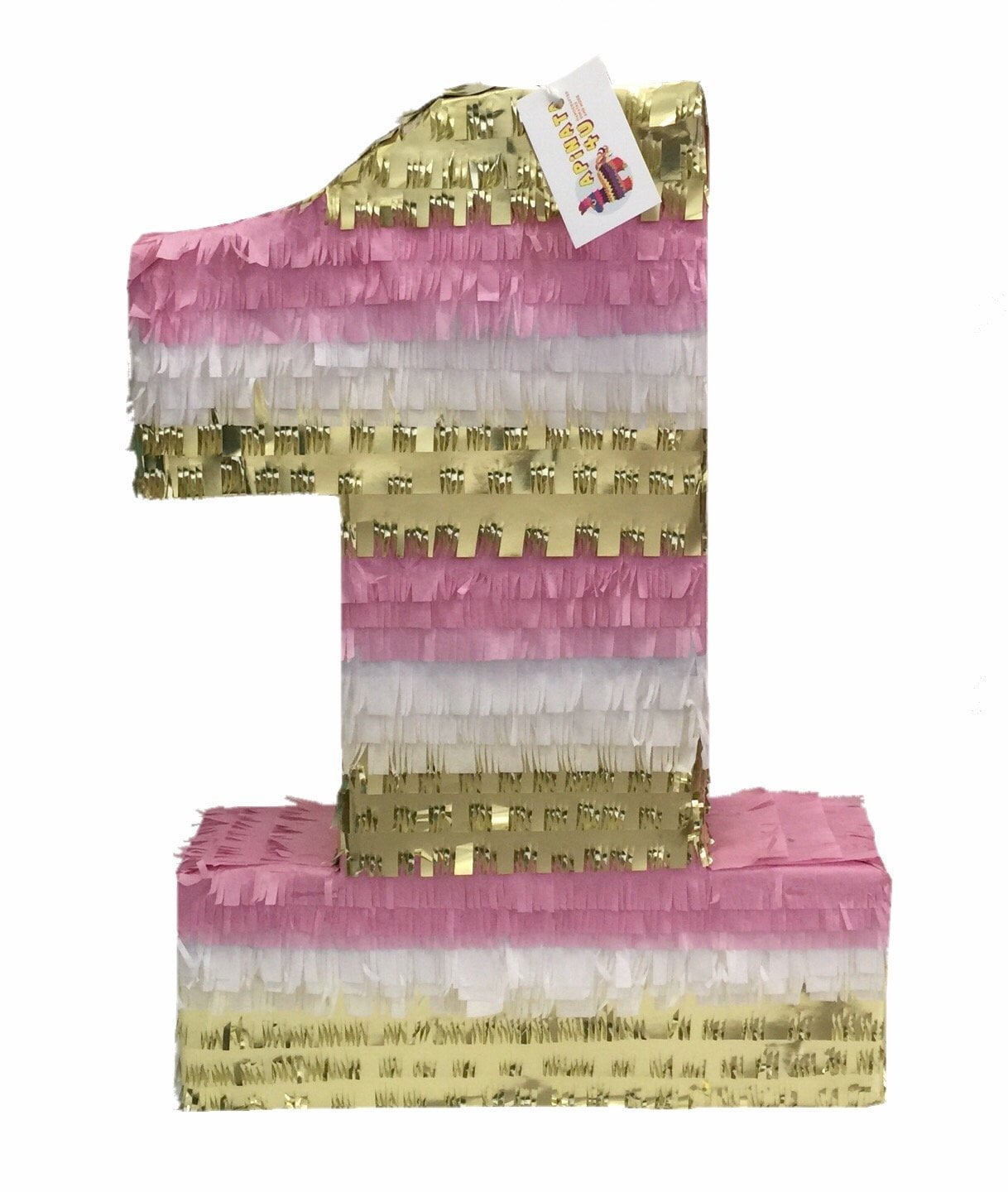 APINATA4U 20" Tall Number One Pinata Light Pink White & Gold First ...