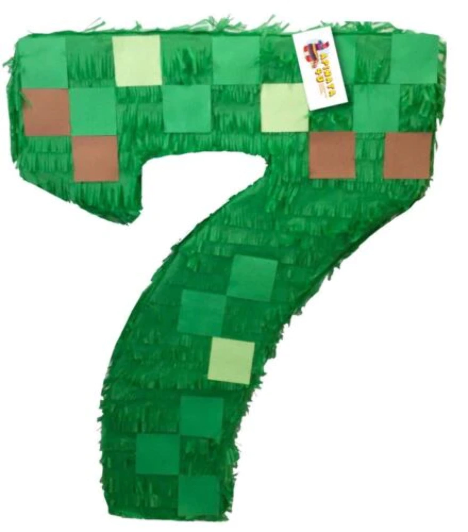 APINATA4U 20'' Tall Number Seven Piñata Pixel Theme Green Color for ...