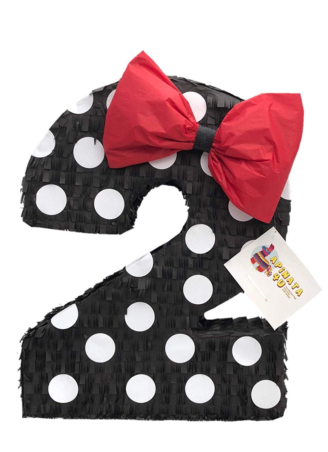 APINATA4U 20" Tall Number Two Pinata Black & White Polka Dots Second ...