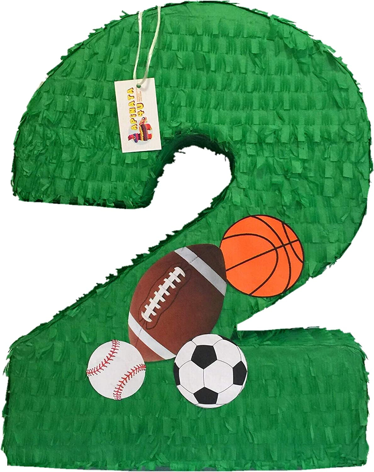 APINATA4U 20'' Tall Sports Theme Number Two Pinata Green Color ...