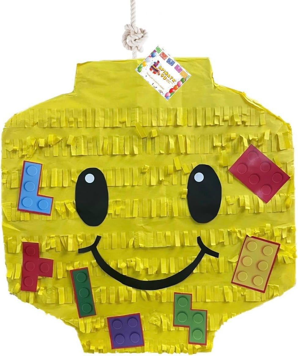 APINATA4U 20” Yellow Smiling Pinata - Elevate Building Block Themed ...