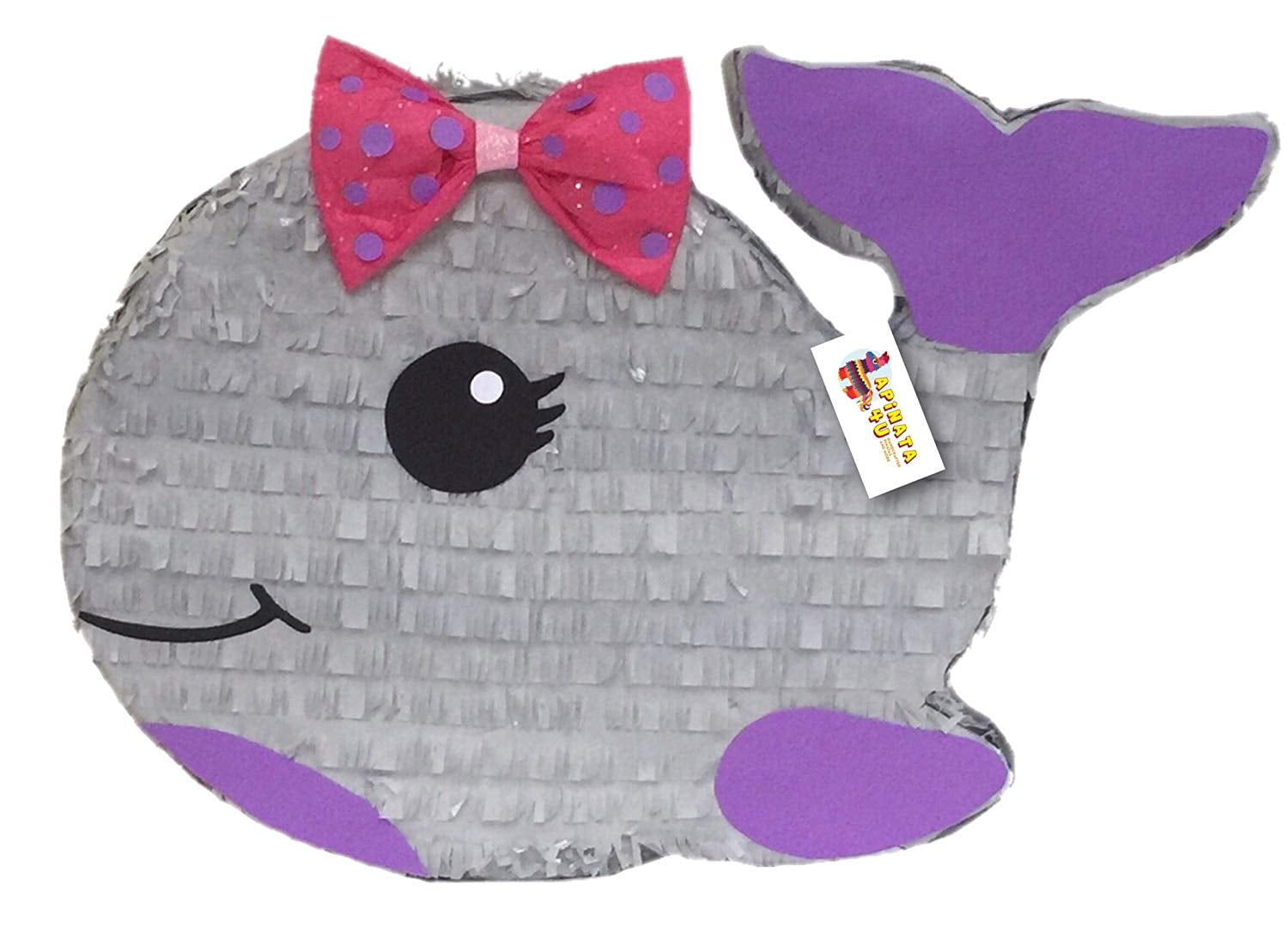 APINATA4U Gray Baby Whale Pinata with Pink Bow Nautical Theme Party ...
