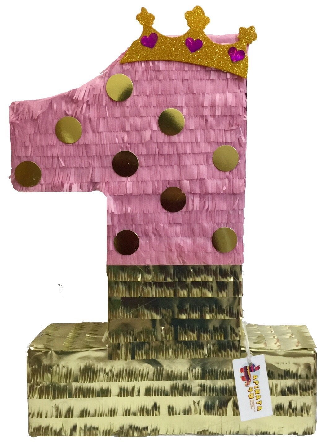 APINATA4U Large Pink & Gold Number One Pinata with Tiara 20" Tall ...