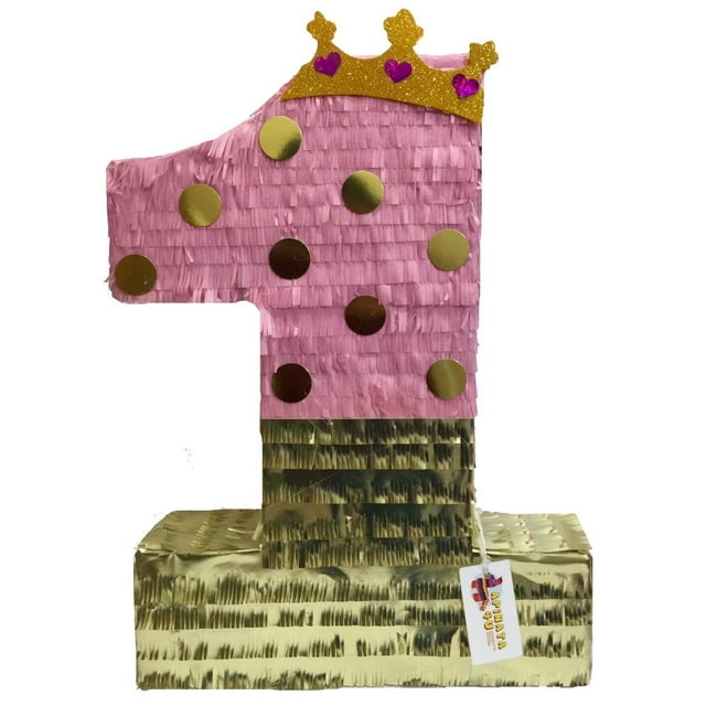 APINATA4U Large Pink & Gold Number One Pinata with Tiara 20" Tall ...