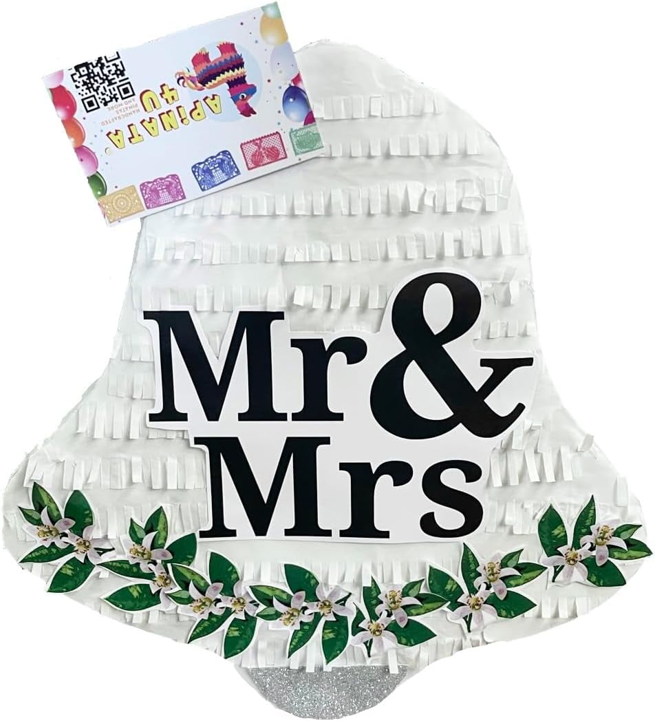 APINATA4U Mr & Mrs Wedding Bell Pinata 17" Tall White & Silver Colors ...