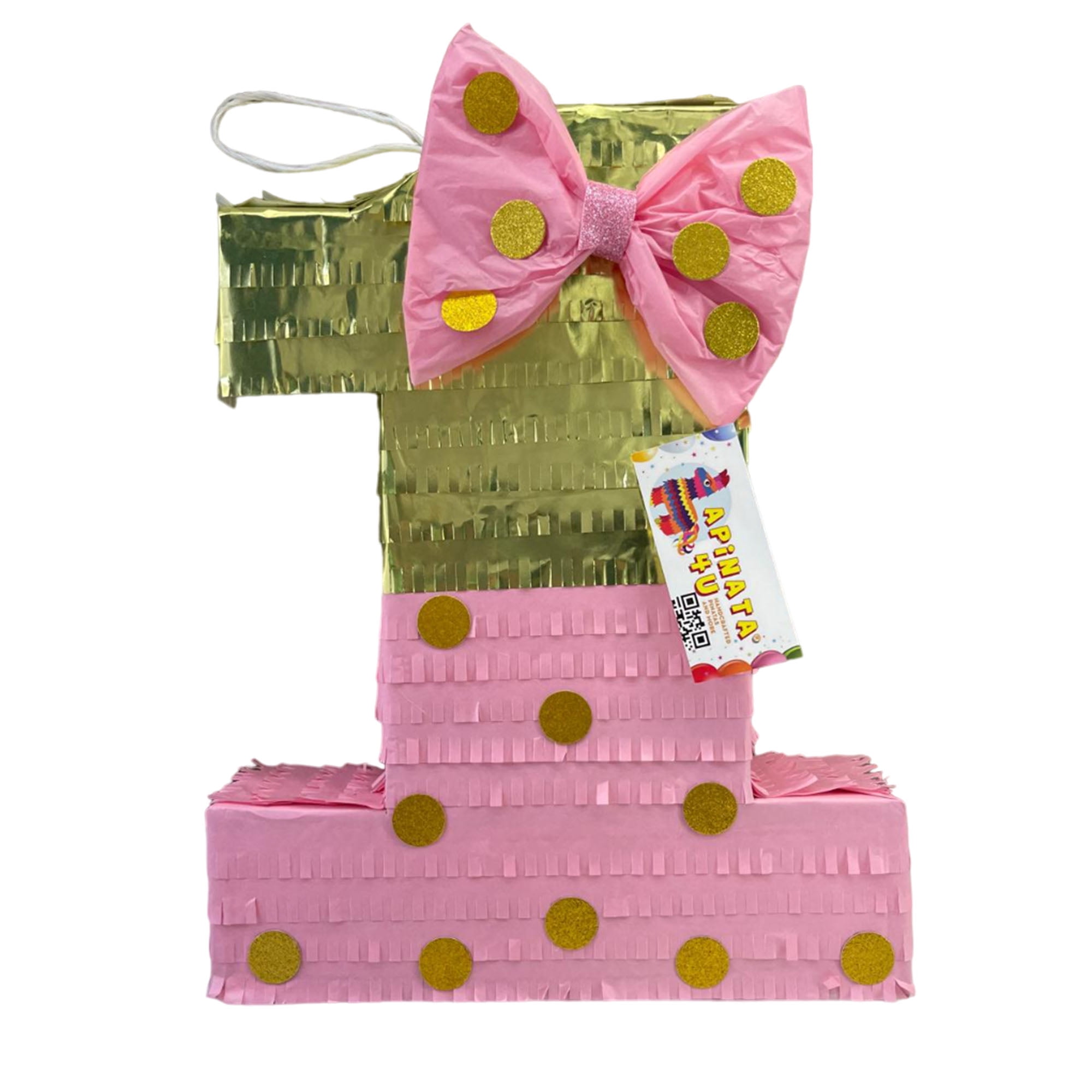APINATA4U Pink & Gold Bow Number One Pinata 20" Tall - Walmart.com