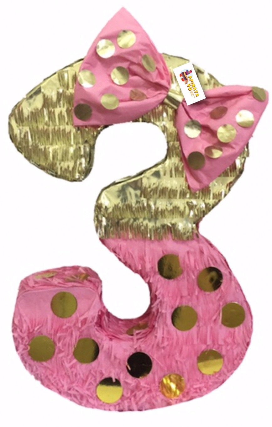 APINATA4U Pink & Gold Number Three Pinata with Bow 20" Tall - Walmart.com