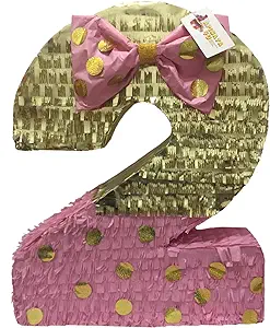 APINATA4U Pink & Gold with Bow Number Two Piñata 20" Tall - Walmart.com