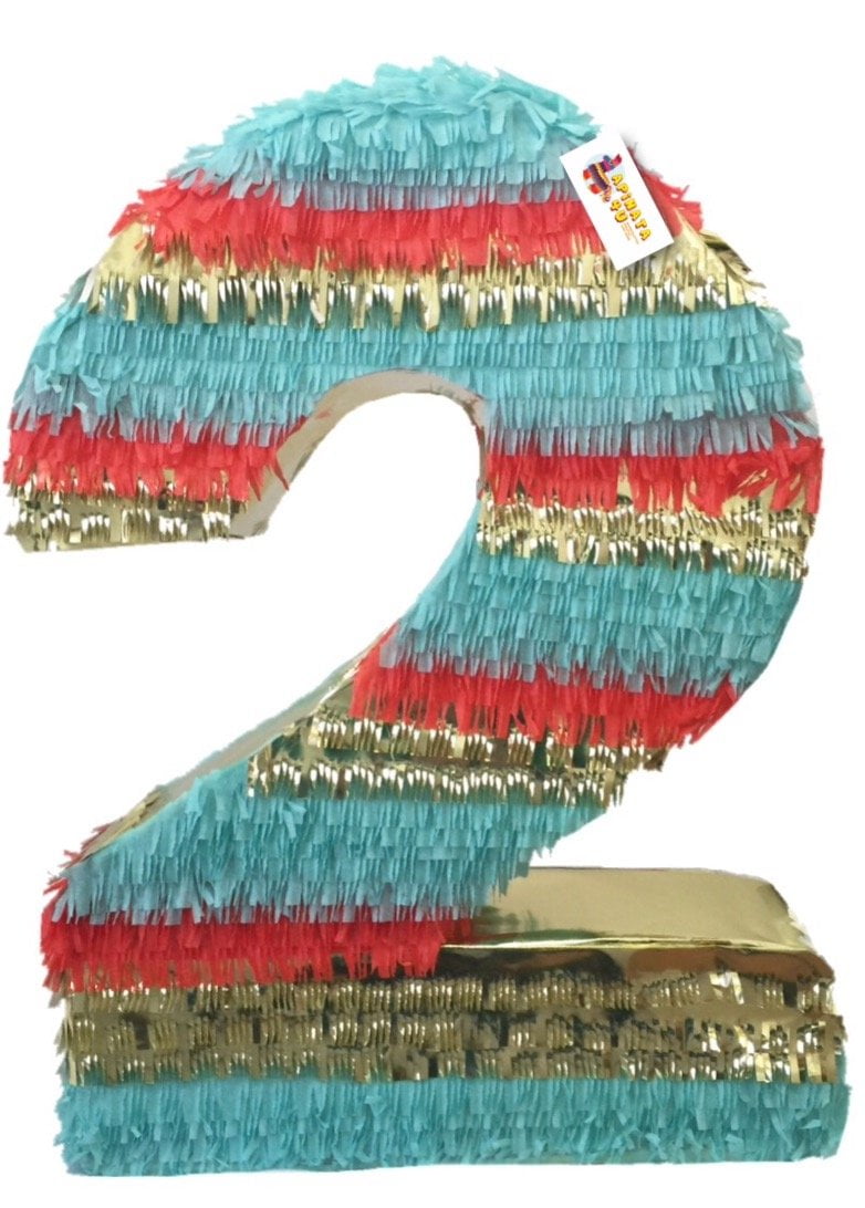 APINATA4U Teal Coral & Gold Number Two Piñata 20'' Tall - Walmart.com