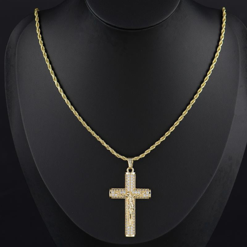 APIPEE 14k Gold-Plated Cuban, Figaro, Miami, Rope Chain with Jesus ...