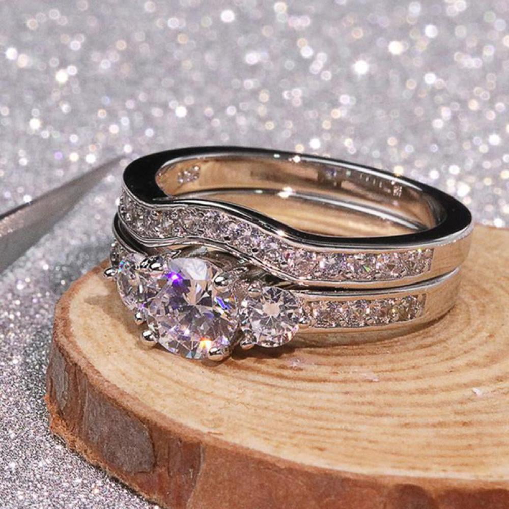 APIPEE 2pcs His and Hers Wedding Ring Sets Couples Engagement Rings ...