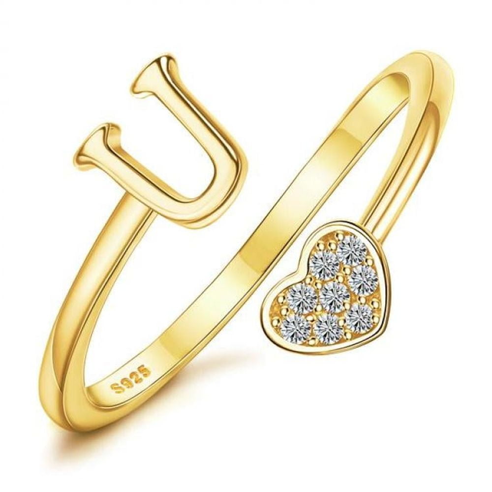 APIPEE 925 Sterling Silver Heart Initial Rings For Women S Stackable Ring Adjustable Initial ...