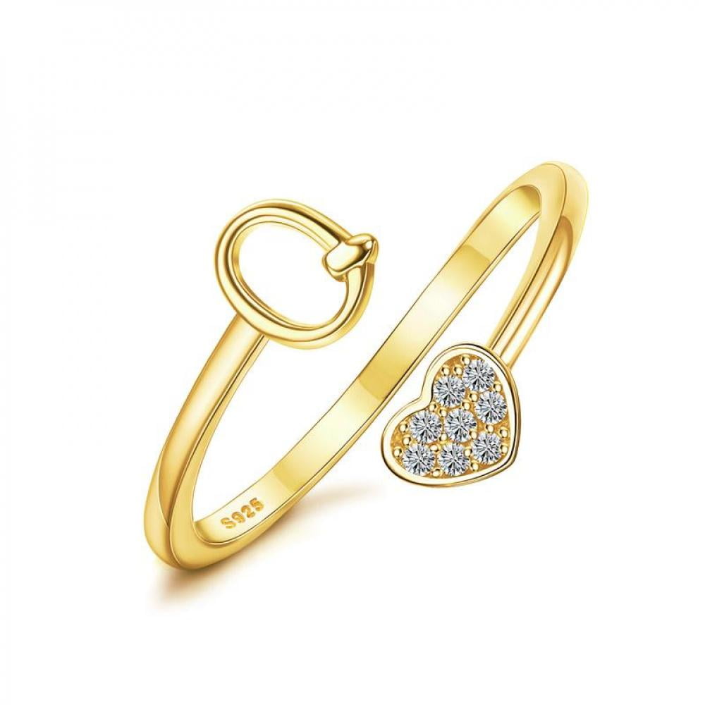 APIPEE 925 Sterling Silver Heart Initial Rings For Women S Stackable Ring Adjustable Initial ...
