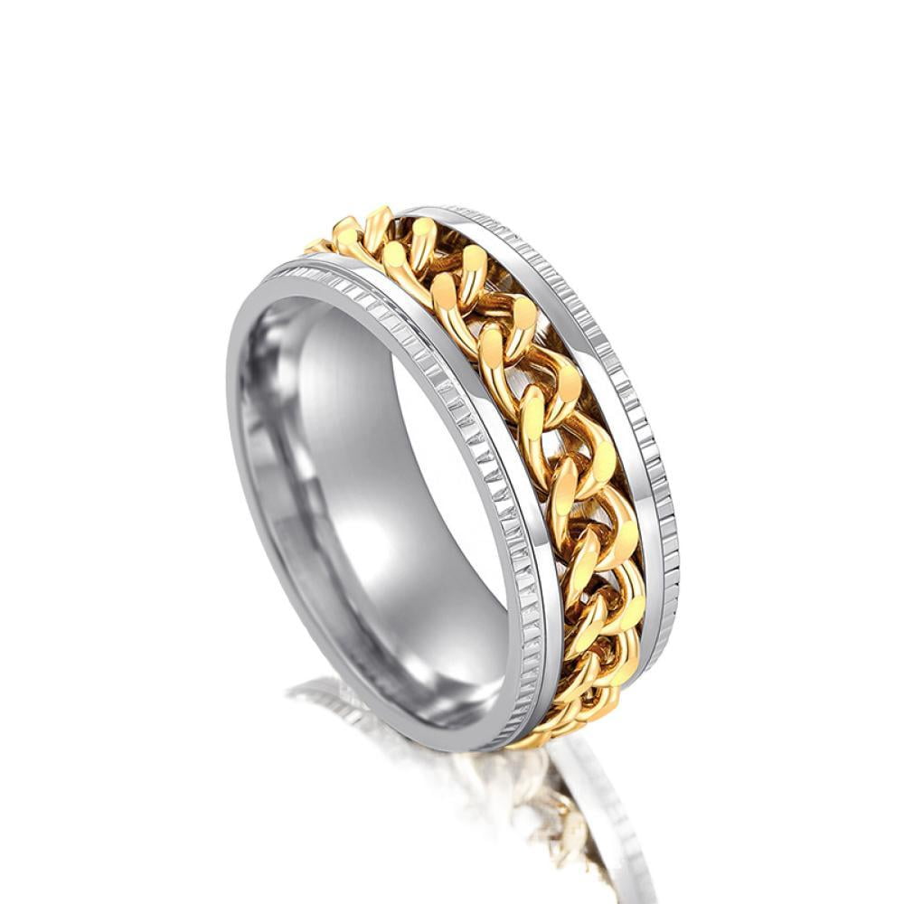 APIPEE Mens Titanium Ring Wedding Band Chain Rotatable Ring Texture ...