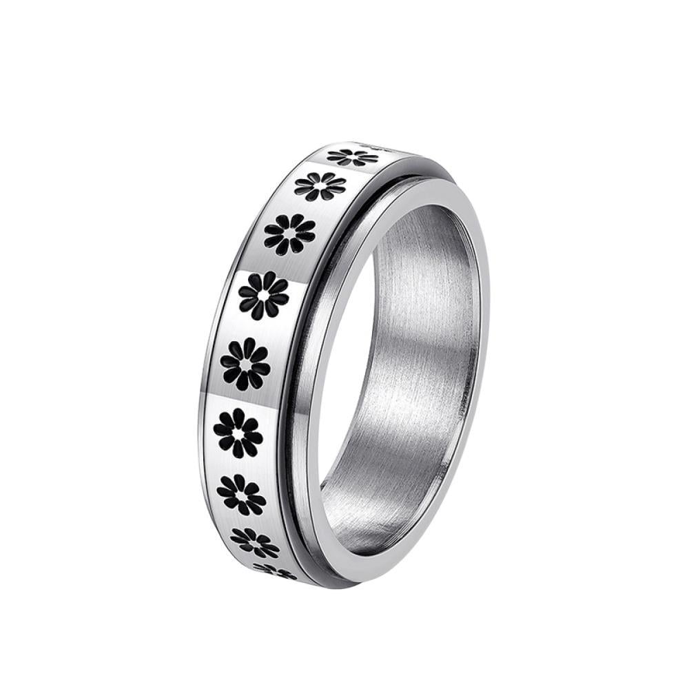APIPEE Mens Titanium Ring Wedding Band Cubic Zirconia Rotatable Men Small Flower Ring With Gift ...