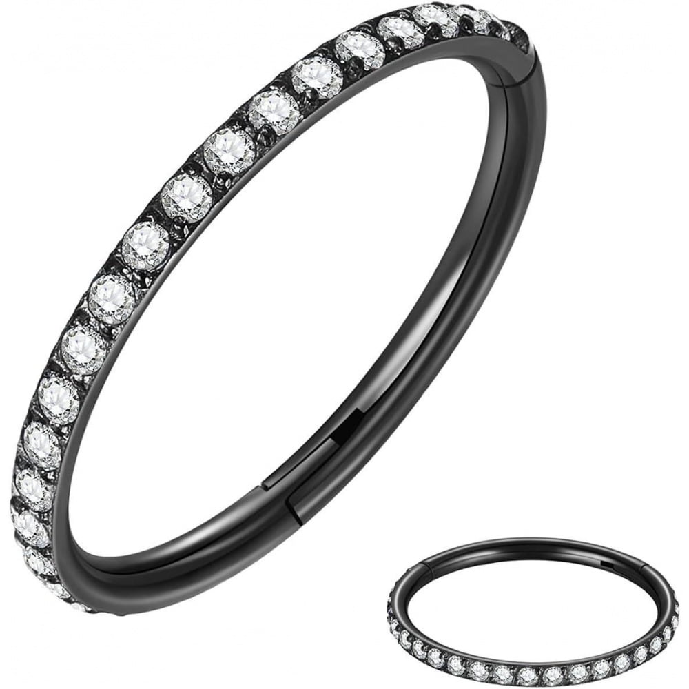 APIPEE Titanium Micro Cubic Zirconia Hinged Nose Hoop Ring Body Jewelry ...