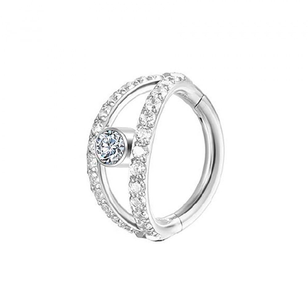 APIPEE Titanium Micro Cubic Zirconia Hinged Nose Hoop Ring Body Jewelry ...