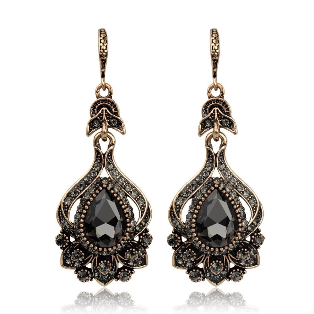 APIPEE Vintage Water Drop Gemstone Earrings Tassel Ear Hooks Long ...