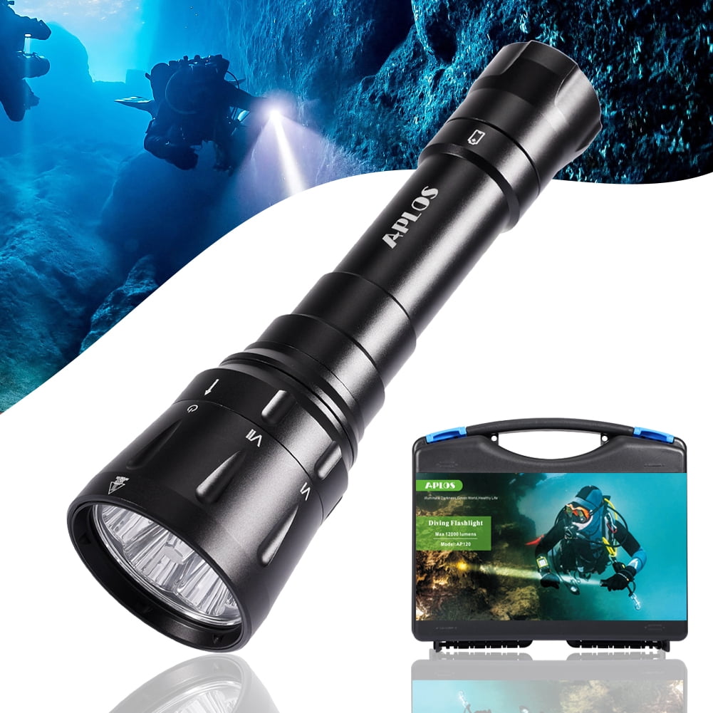 APLOS AP120 Waterproof Scuba Diving Flashlight, 12000 Lumen, 492ft ...