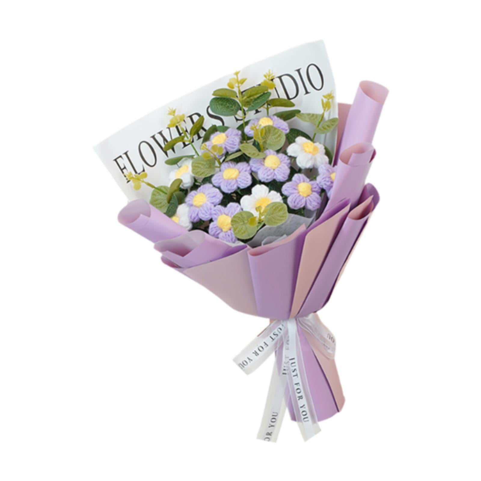 APLVFFZH Completed Crochet Flower Bouquet Handmade Knitted Wedding ...