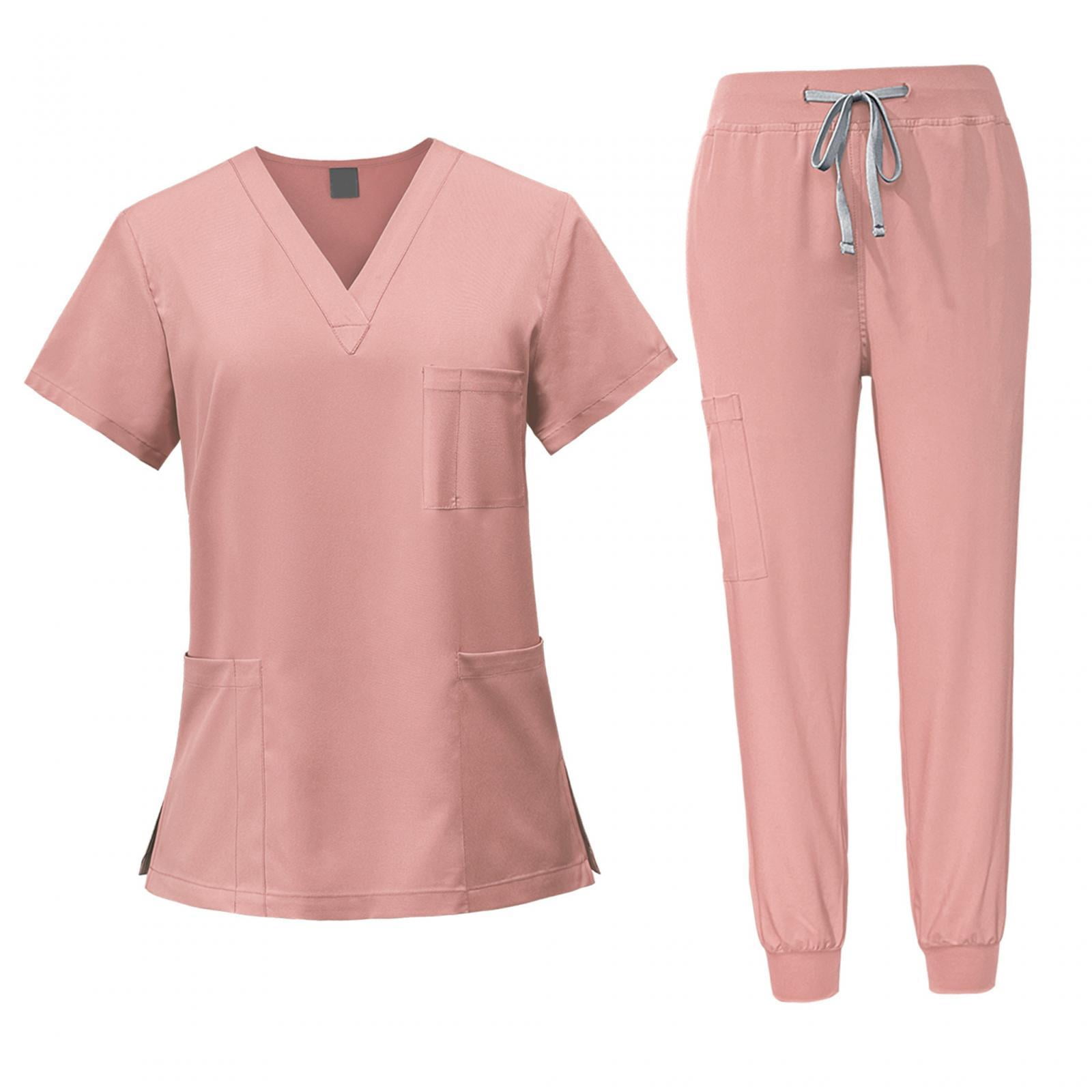 APLVFFZH Female Scrub Set Comfortable V Neck Soft Short Sleeves ...