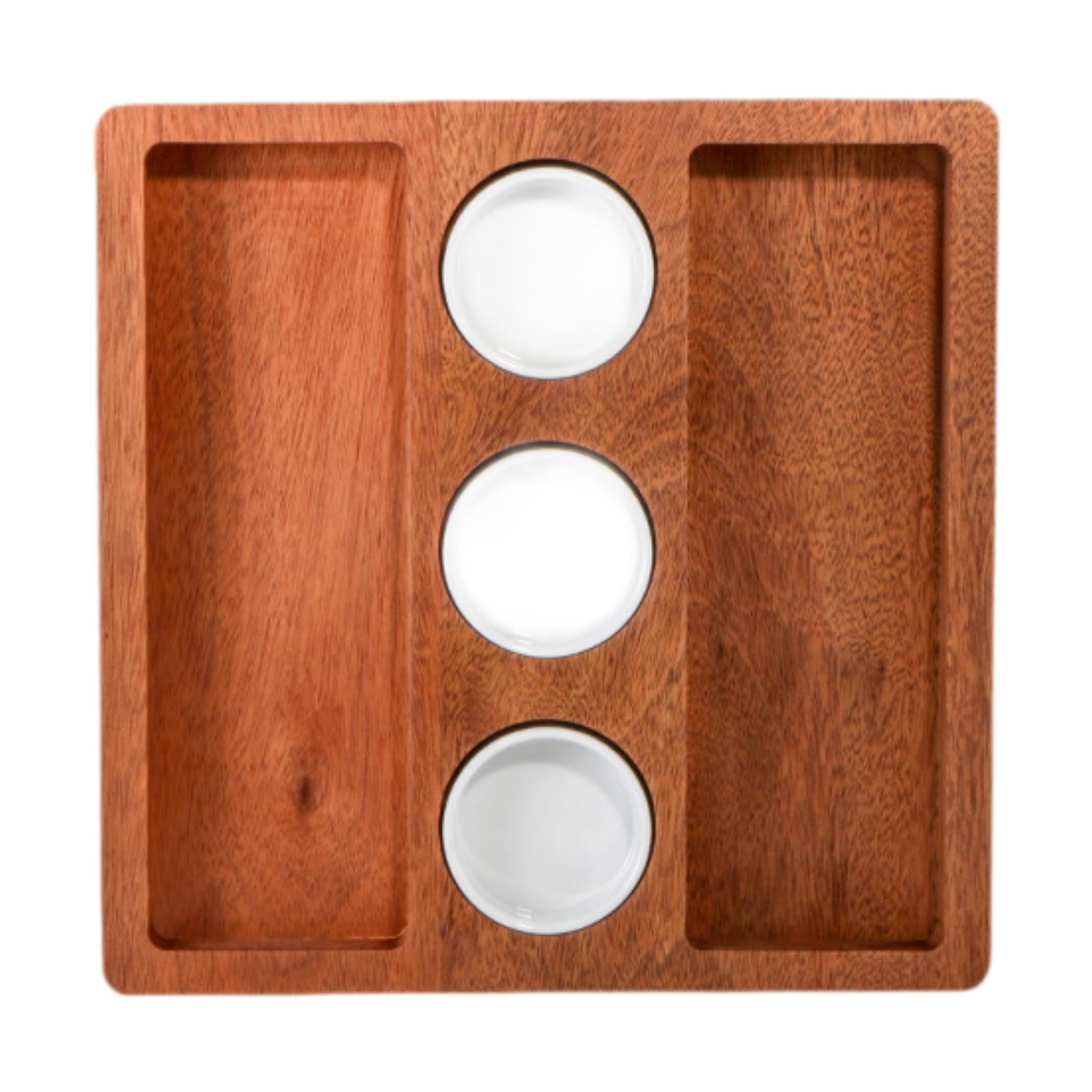 APLVFFZH Steak Square Platter Acacia Wood Serving Tray with 3 Round ...