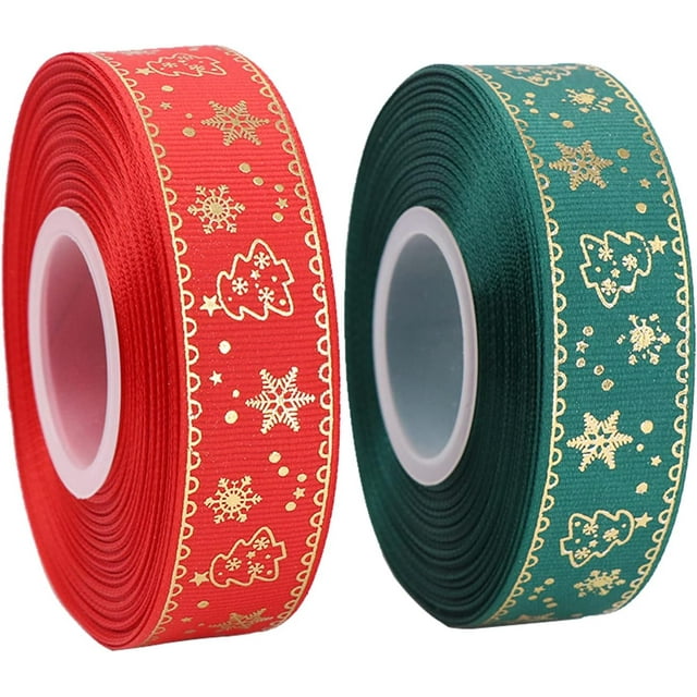 APODESS 2 Rolls Christmas Ribbon 25 Yards, 1" Grosgrain Ribbons Wide ...