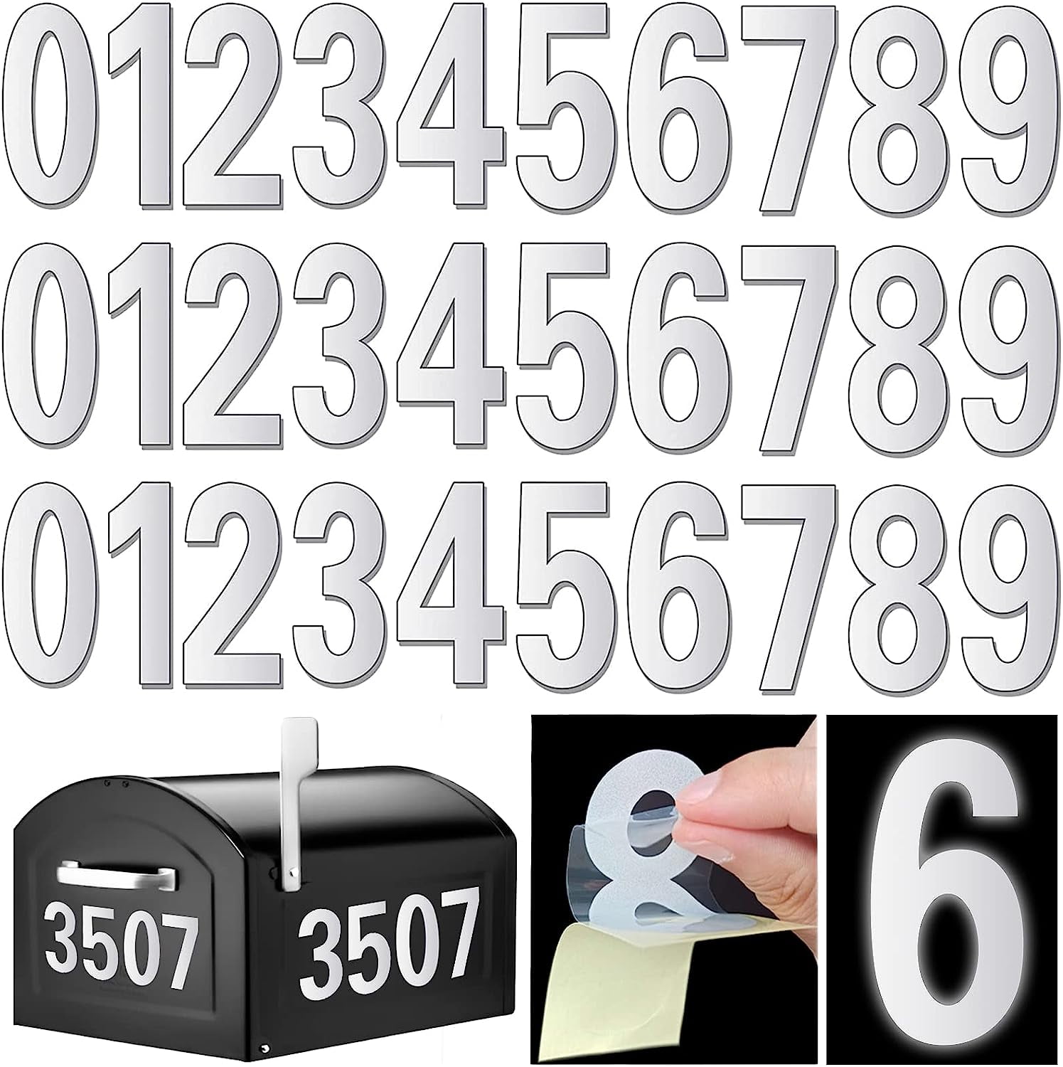 APODESS 3 Inch Vinyl Reflective Silver Waterproof House Numbers 5 Piece ...