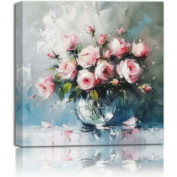 APOSTY Bathroom Pk Rose Canvas Wall Art Flowers Picture, Blossom ...