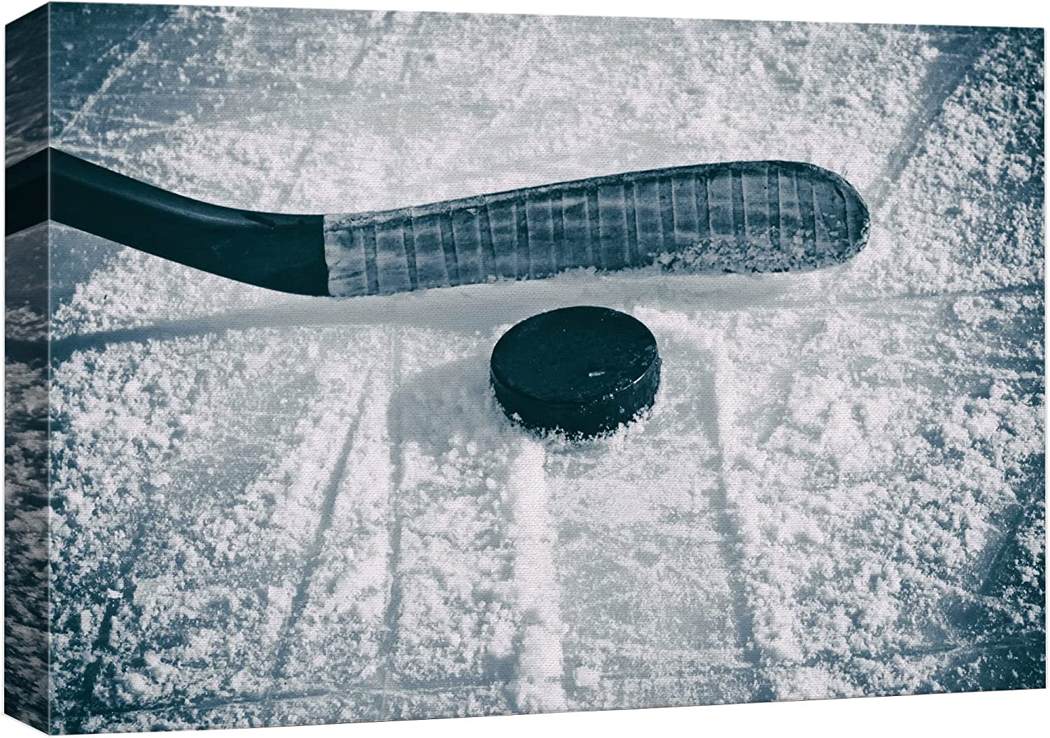 APOSTY Canvas Prt Wall Art Hockey Stick & Puck on The Ice Sports ...