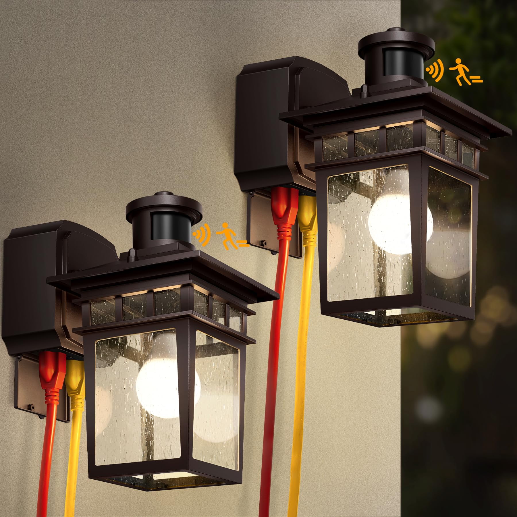 APOTO 2 Pack Porch Lights with GFCI Outlet,Bronze Dusk to Dawn Motion Sensor Outdoor Light,3 ...