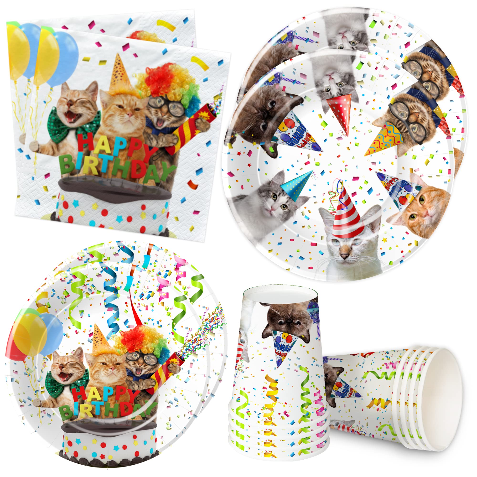 APOWBLS Cat Theme Birthday Party Supplies - Cat Party Dinnerware ...