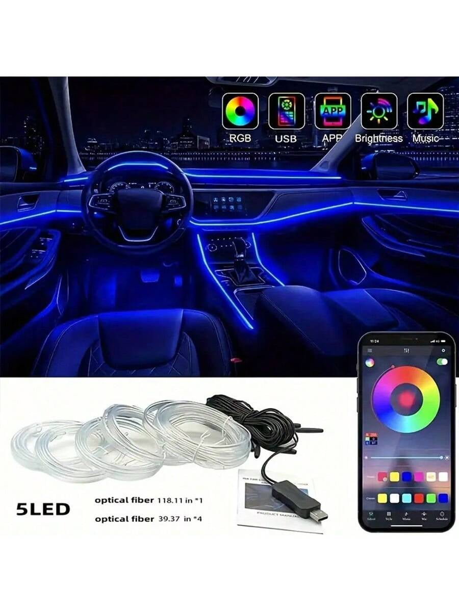APP Control Car Interior LED Light Bar, RGB 5 In 1 Ambient Light Kit ...