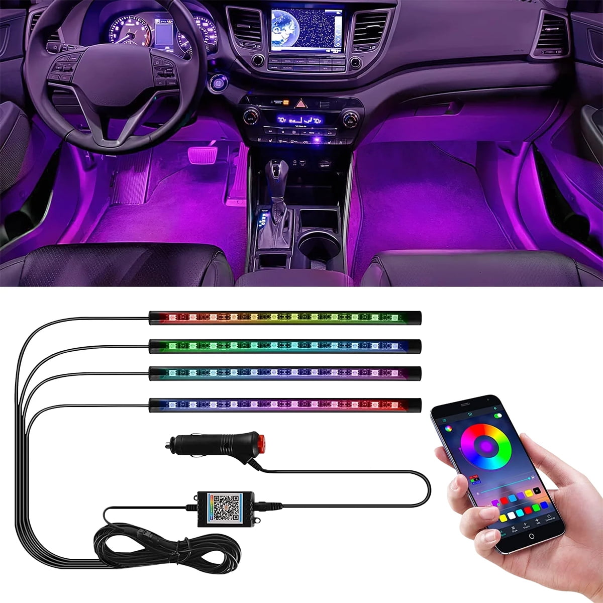 GLUAAE APP Control Car LED Lights, Smart Car LED Strip Lights, Interior ...