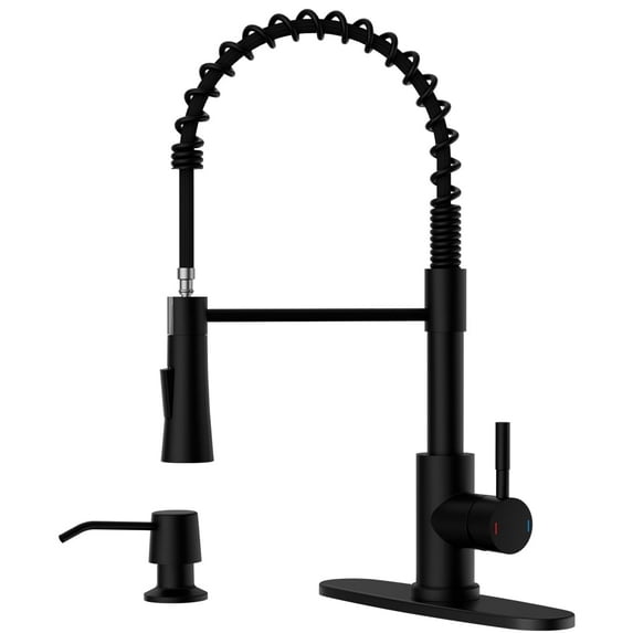 APPASO Black Kitchen Faucet with Soap Dispenser and Pull Down Sprayer ...