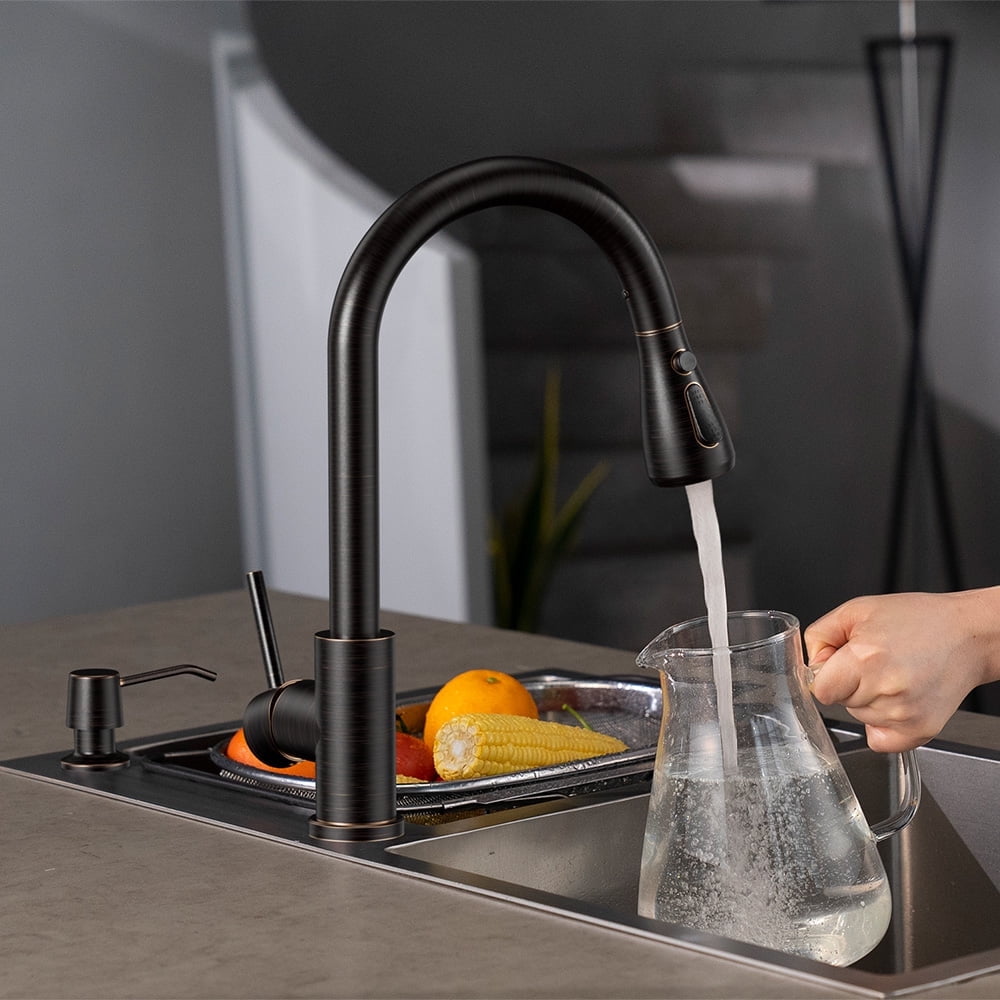 APPASO Oil Rubbed Bronze 1-3 Hole Kitchen Faucet with Pull Down 3 Modes ...