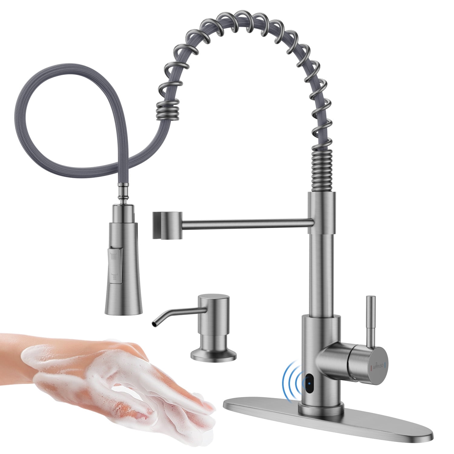 APPASO Touchless Kitchen Faucet with Soap Dispenser, Motion Sensor ...