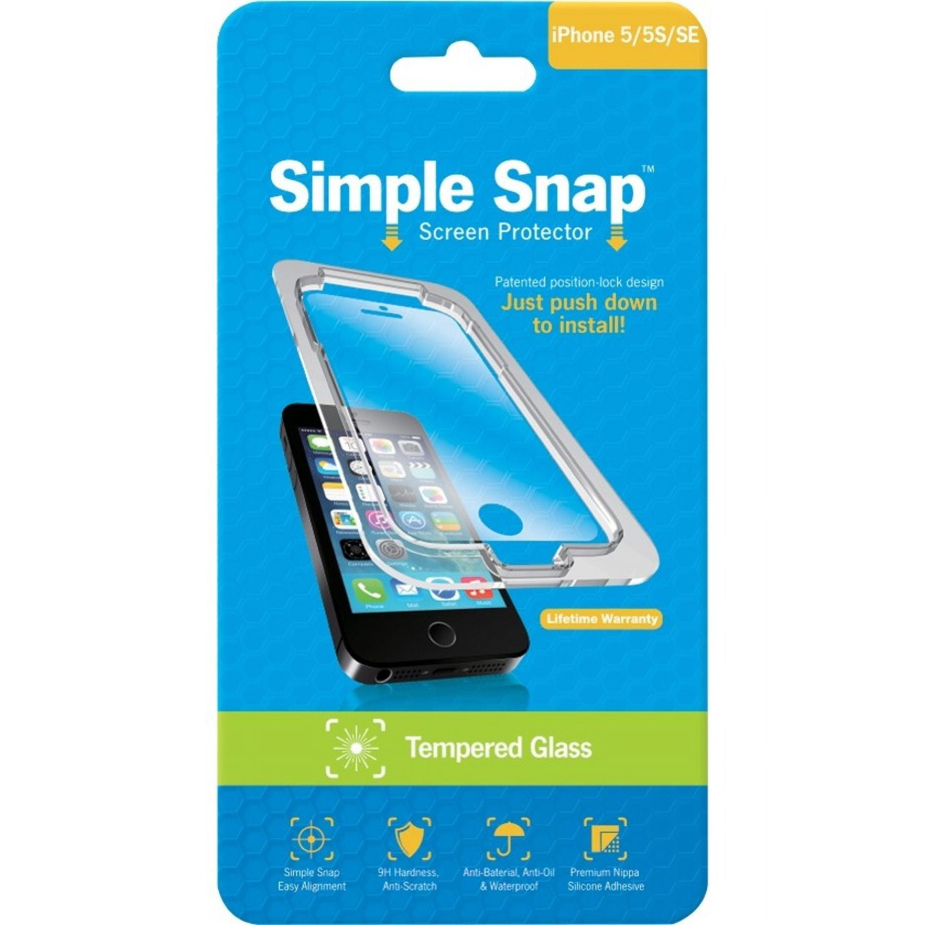 APPLE IPHONE 5/5S/SE SIMPLE SNAP SCREEN PROTECTOR - TEMPERED GLASS ...