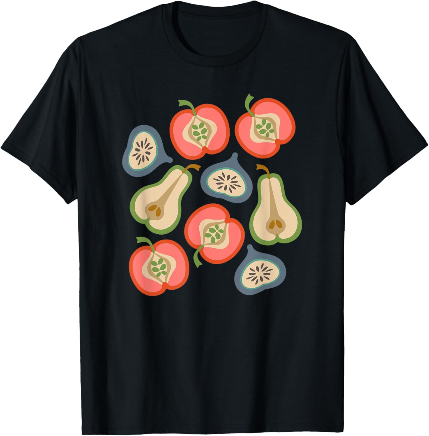 APPLE PEAR FIG Retro Vintage Fun Fruit Plump Ripe Colorful T-Shirt ...