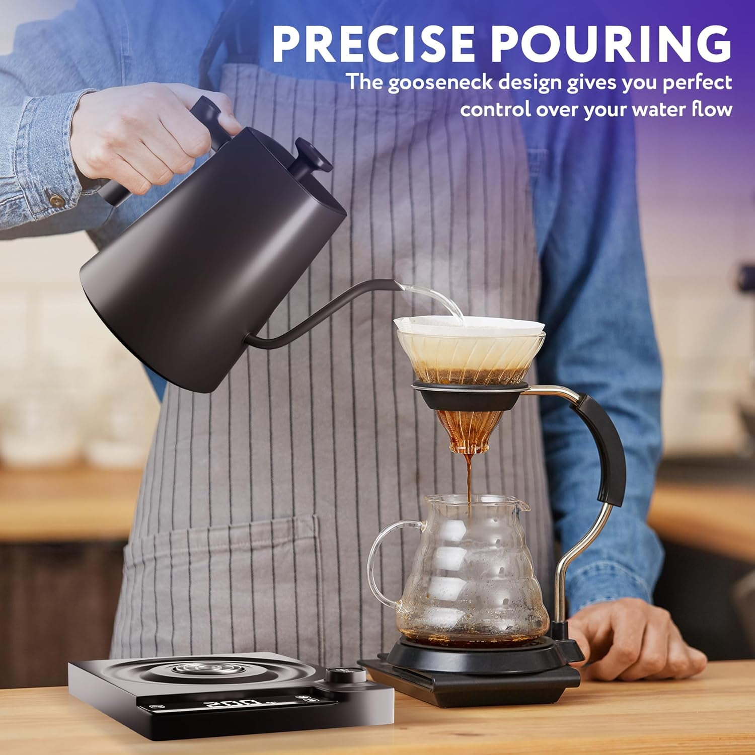 APQ Gooseneck Electric Kettle 30 Oz. Auto Shut-Off Black 1200 W ...