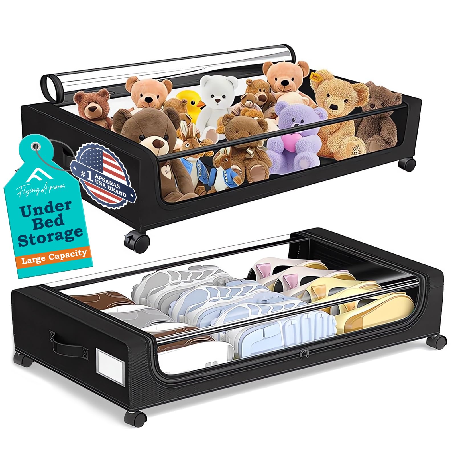 APSARAS USA Under Bed Storage with Wheels, Underbed Storage Containers ...