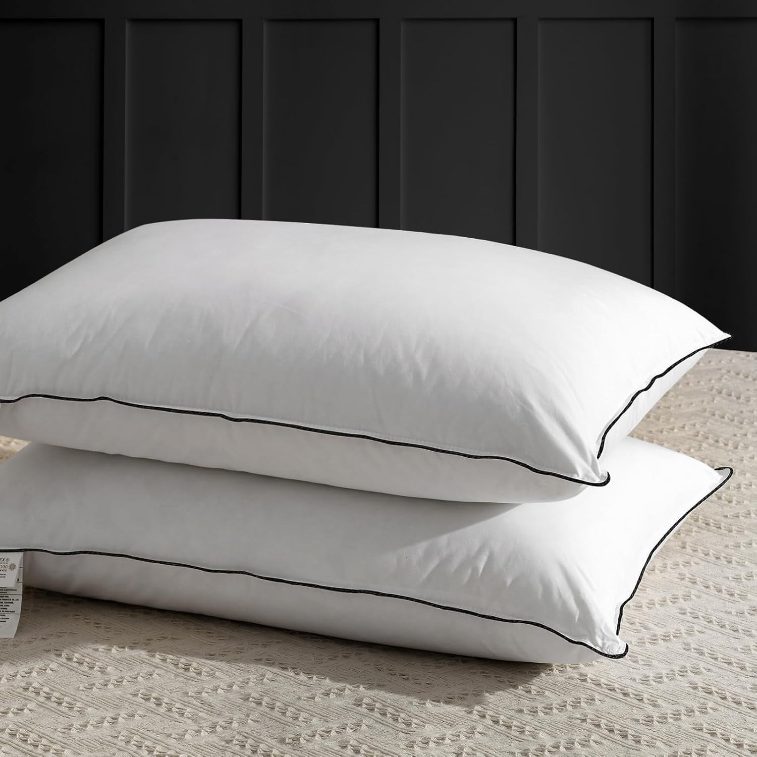APSMILE Organic Cotton 3‑Chamber Goose Feather Down Core Pillows Set of ...