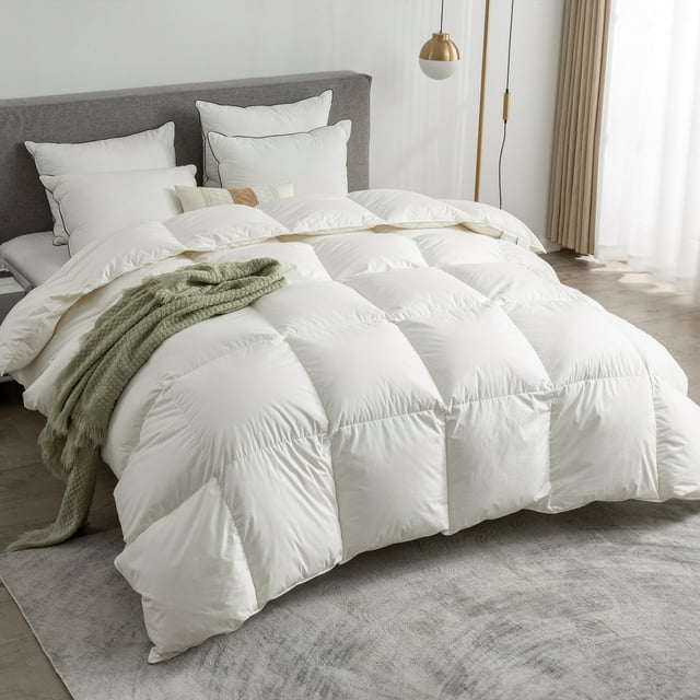 APSMILE Oversized Queen Size Goose Feather Down Comforter,100% Organic Cotton All Season Down ...
