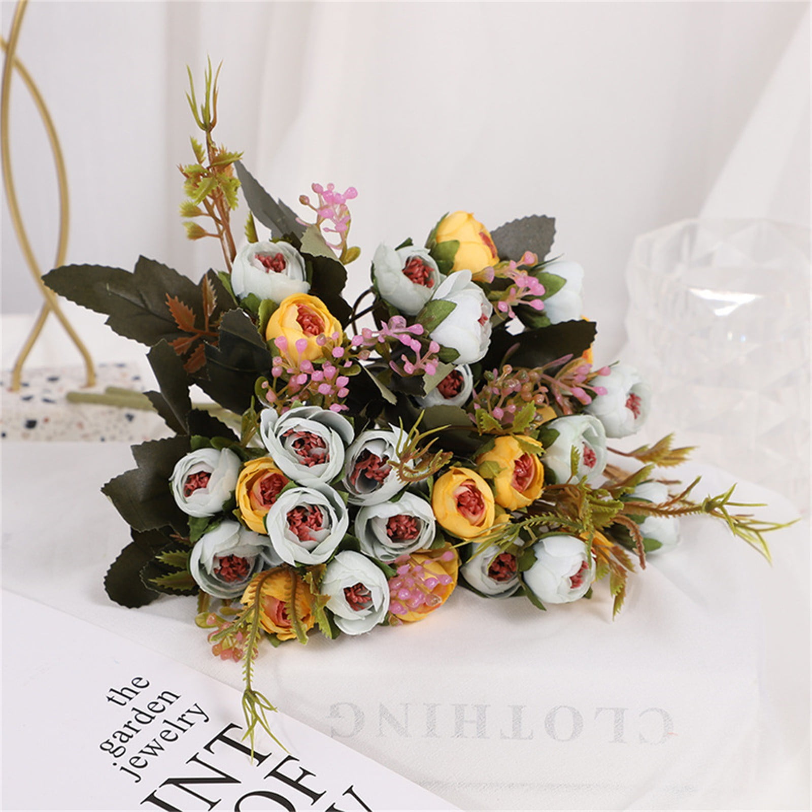 APSNB 15 Heads Vintage Silk Flowers Retro Tea Roses Artificial Flowers ...