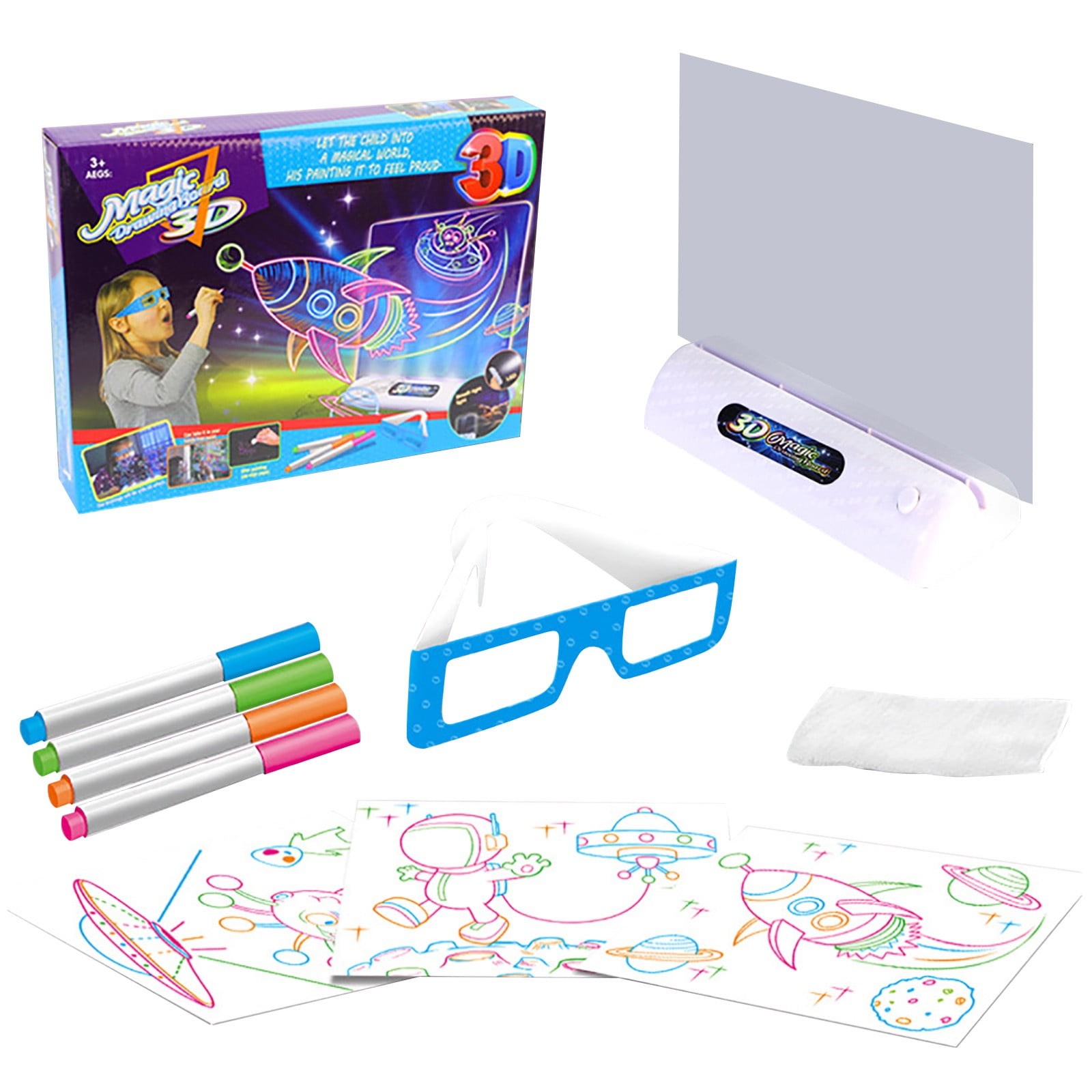 APSNB 3D Board Drawing 3D Fluorescent Drawing Board Eye Protection LED ...