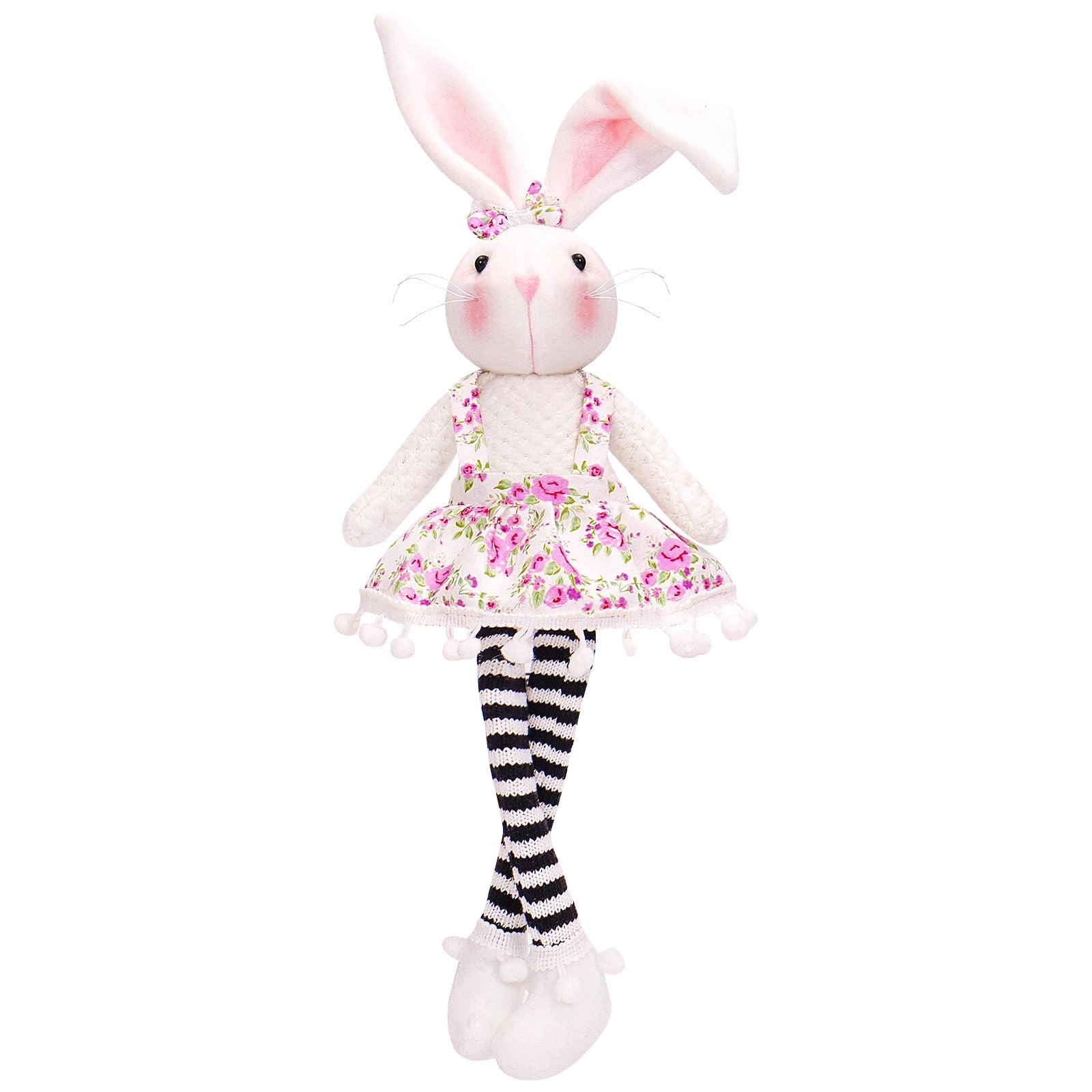 APSNB Adorable Plush Bunny Toy with Floral Dress and Striped Leggings ...