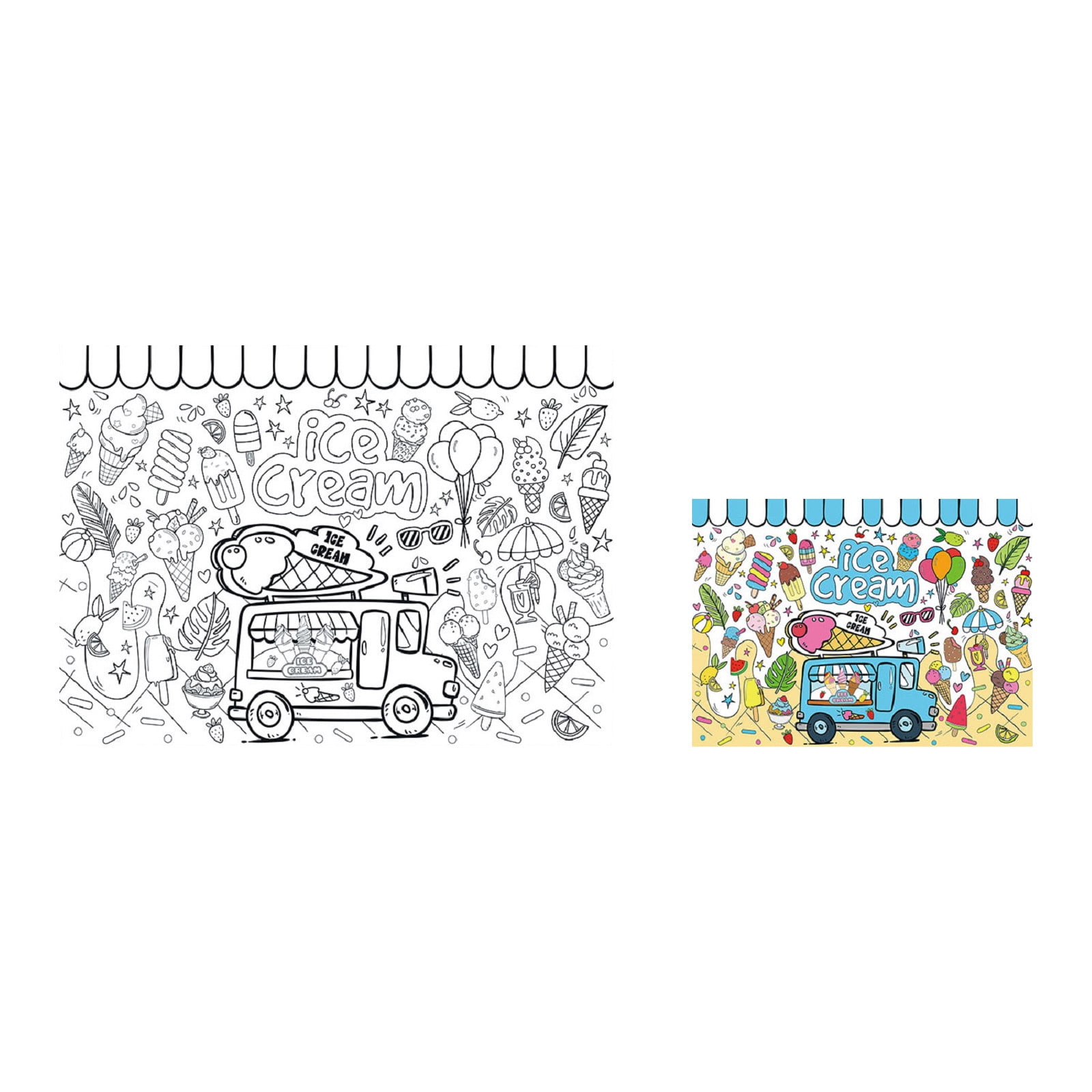APSNB Ice Cream Truck Coloring Poster for Kids Large DIY Wall Art with ...