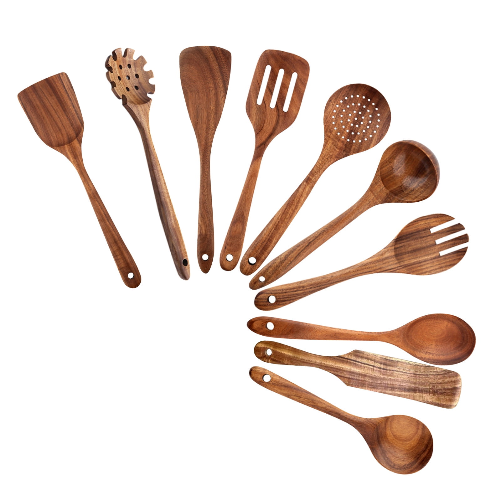 APSNB Natural Teak Kitchen Utensil Set - Comfort Grip Cooking Spoon ...