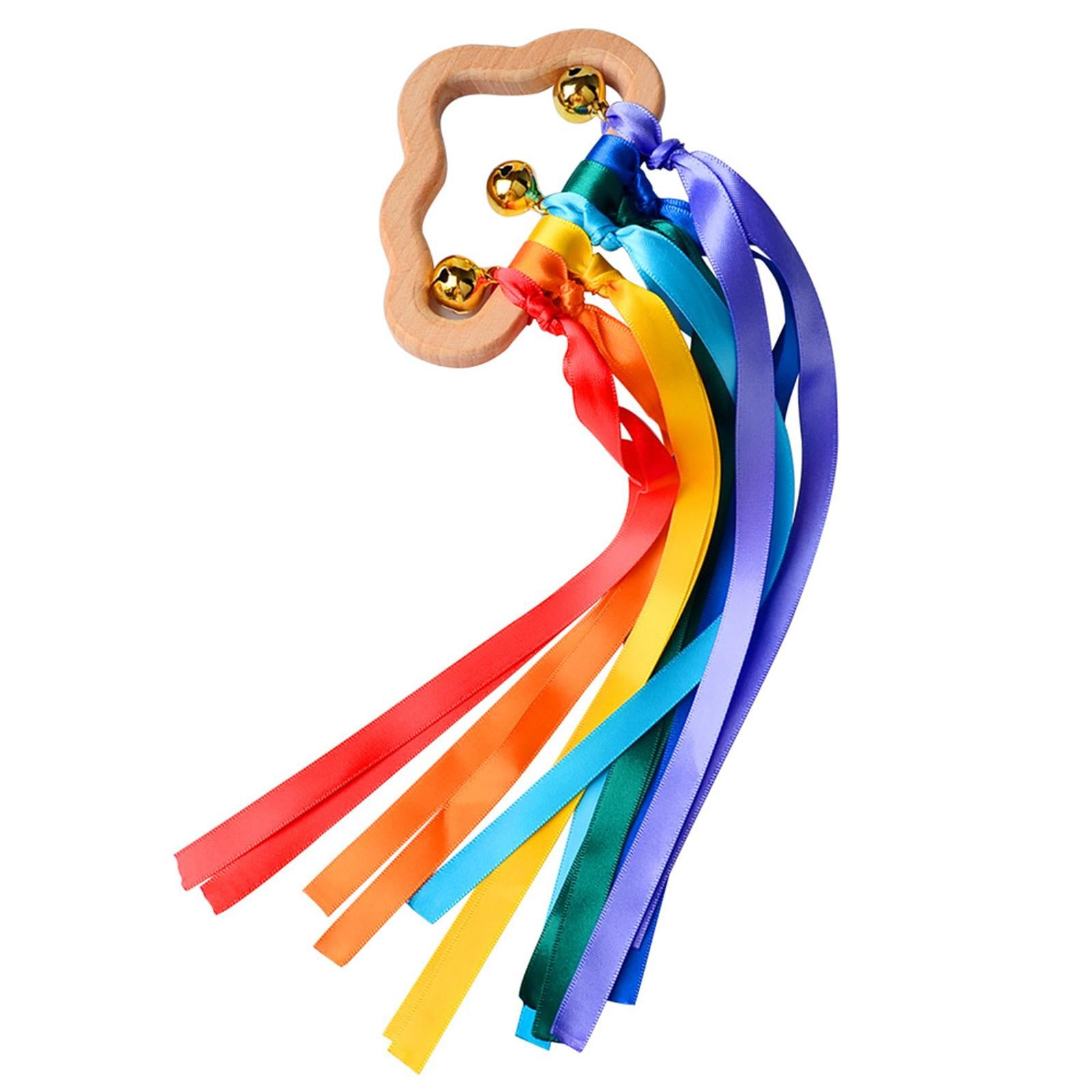 APSNB Rainbow Wooden Ribbon Ring Toys 2 Pack Baby Sensory Toys Handmade Toys Rainbow Color Cloud ...